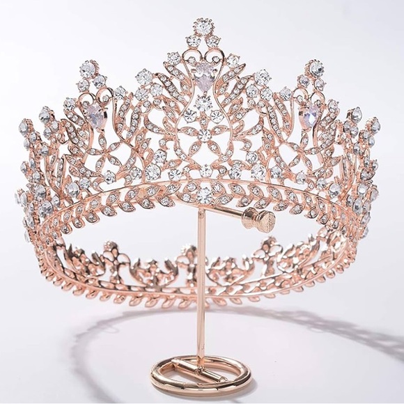 Accessories | Rose Gold And Crystal Bridal Crown With Pin Loops | Poshmark